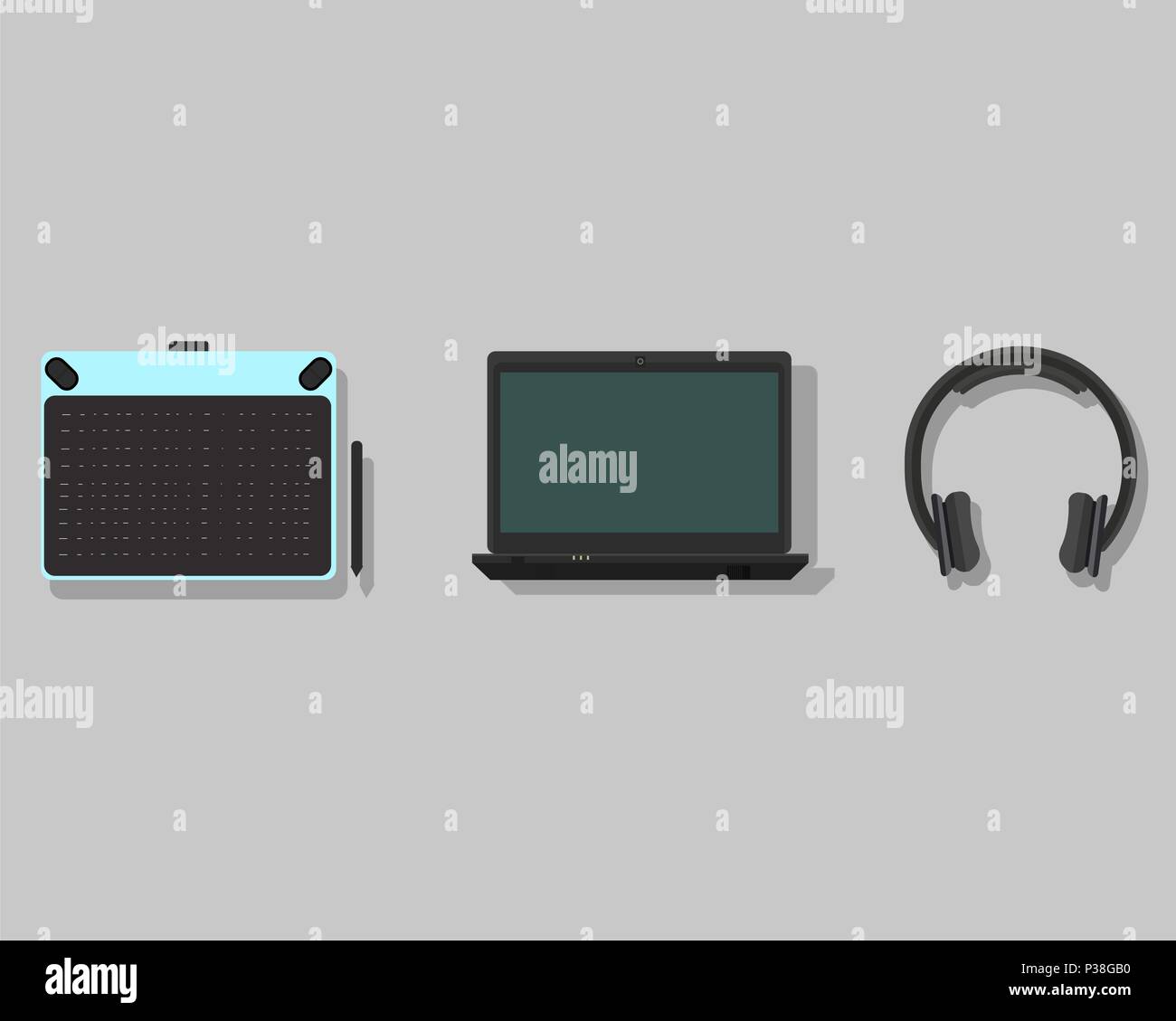 The set of the equipment consisting of radio, the laptop and earphones ...