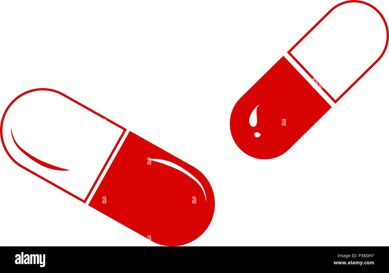 The vector illustration of red capsule pill on a white background for ...