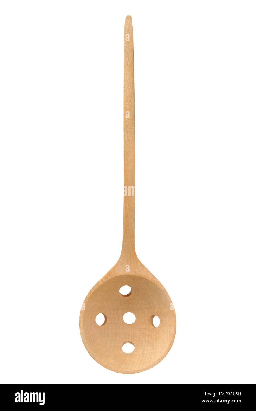 Wooden colander spoon isolated on white background Stock Photo - Alamy