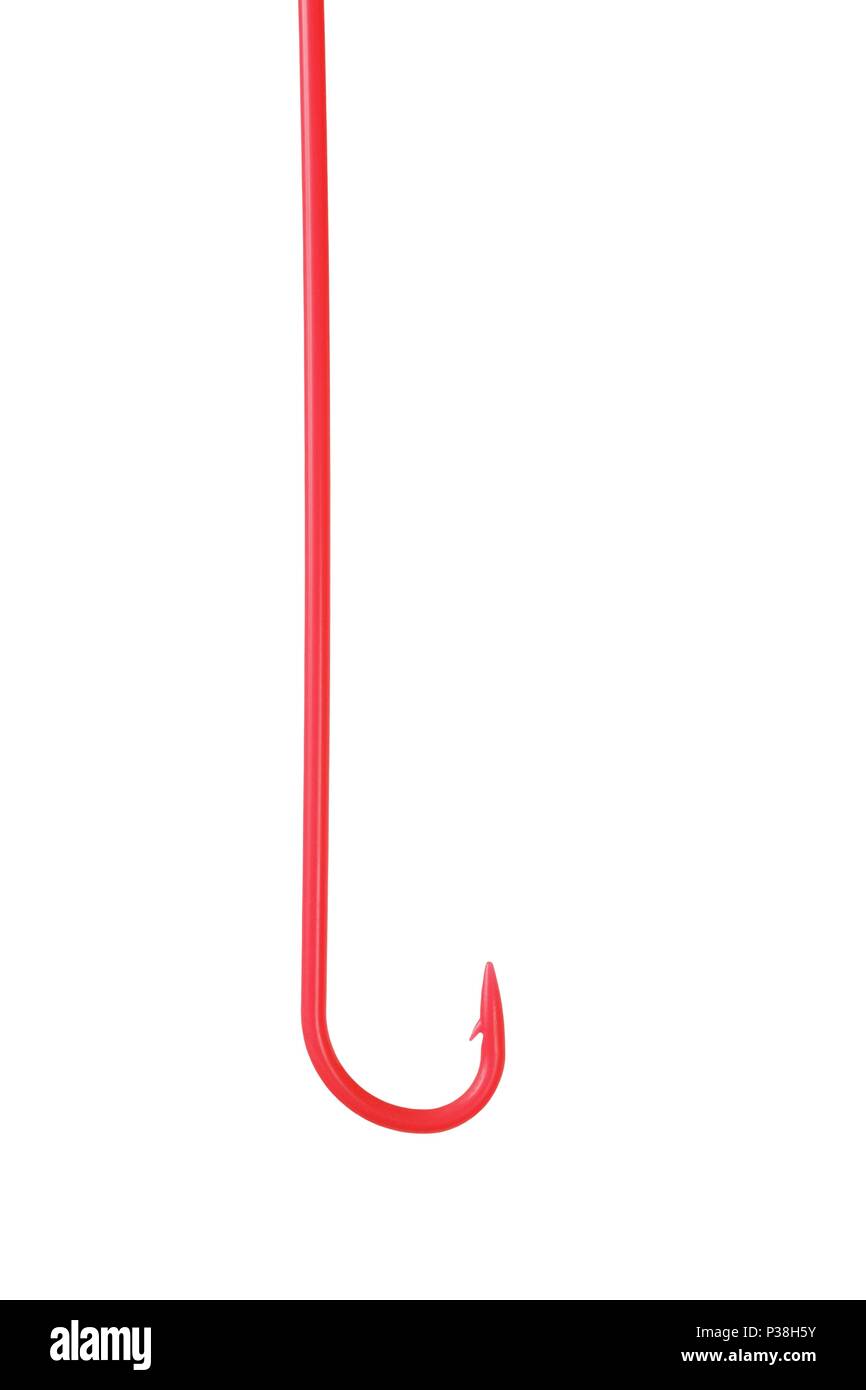 Macro of red fish hook isolated on white background Stock Photo - Alamy