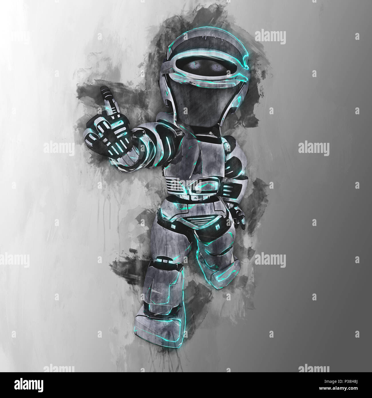 Futuristic robot in a grunge painted effect Stock Photo - Alamy