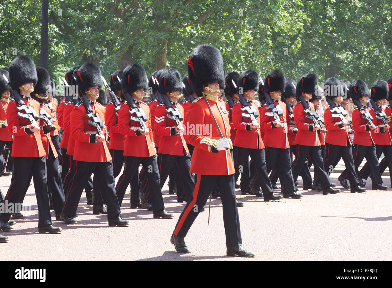 Coldstream guards marching down the Mall for the Trooping the colour ...