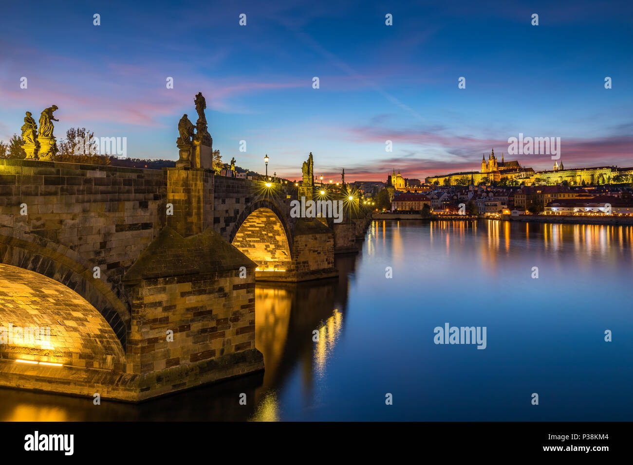 Famous Charles bridge in the sunset light, beautiful scenary and one of ...
