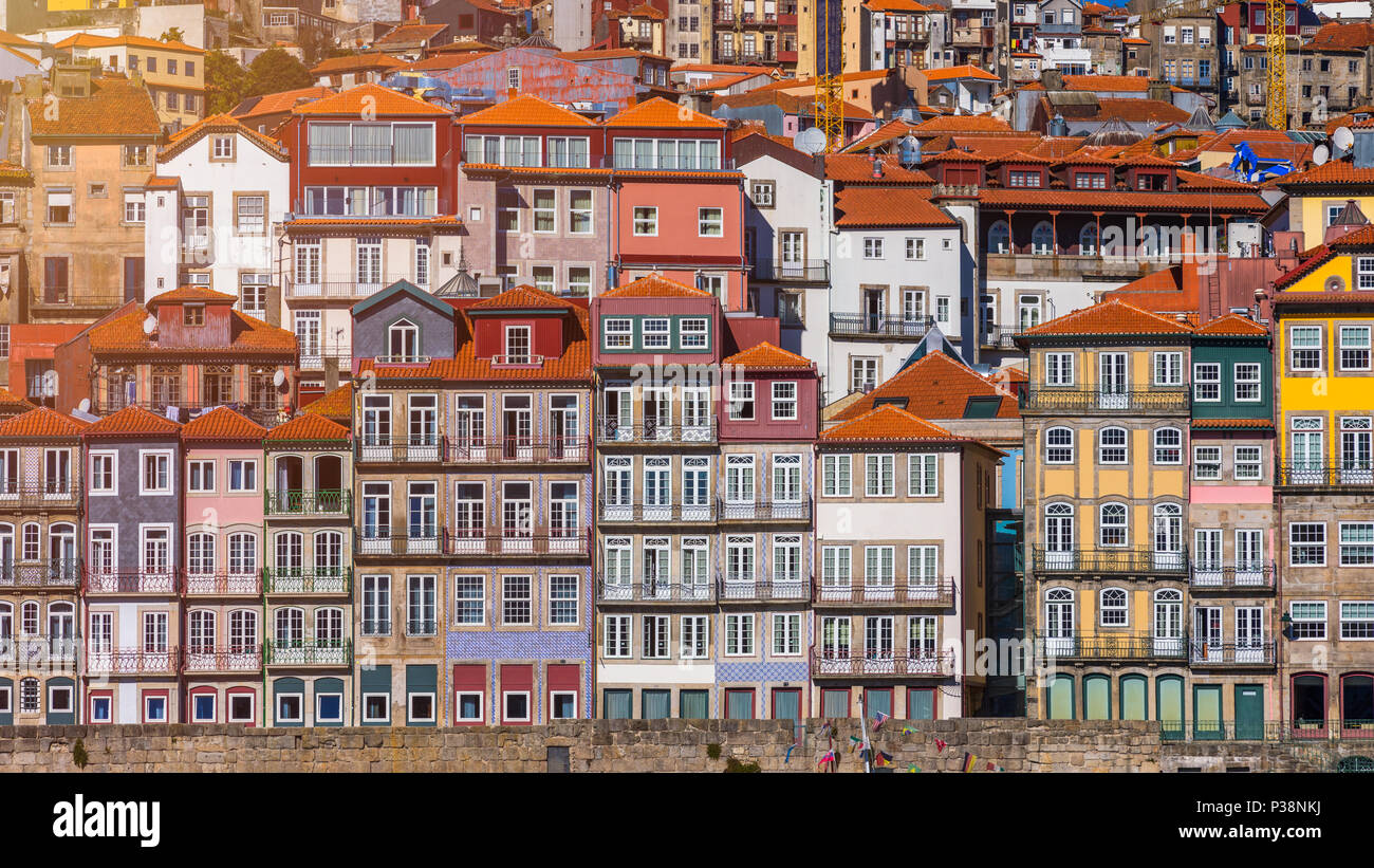 Colorful houses of Porto Ribeira, traditional facades, old multi ...