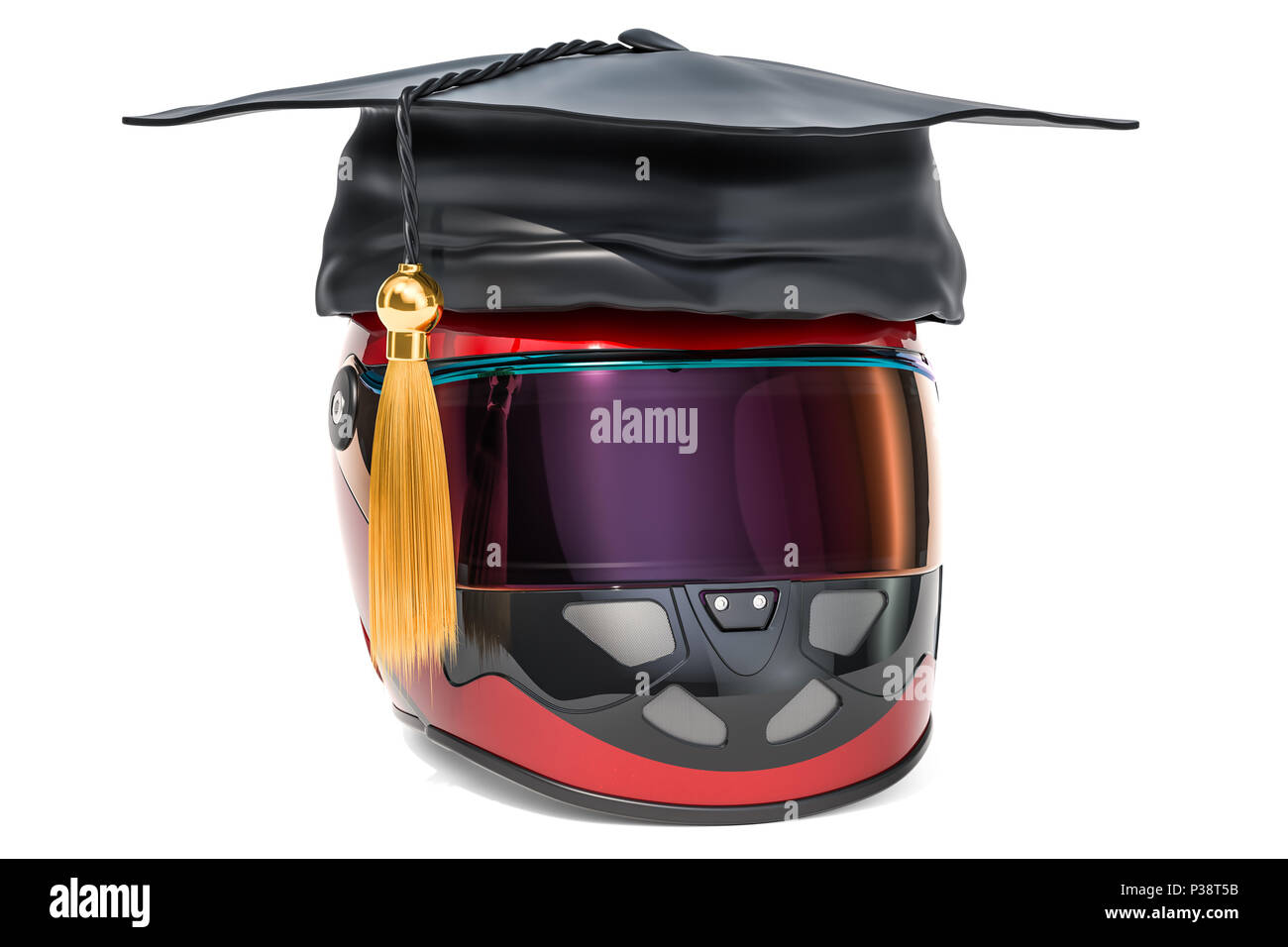 Racing helmet with graduation cap. Racing school concept, 3D rendering ...