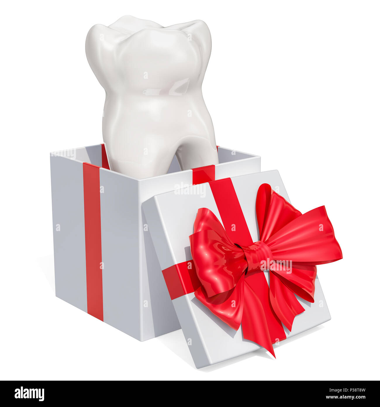 Tooth inside gift box, gift concept. 3D rendering isolated on white ...