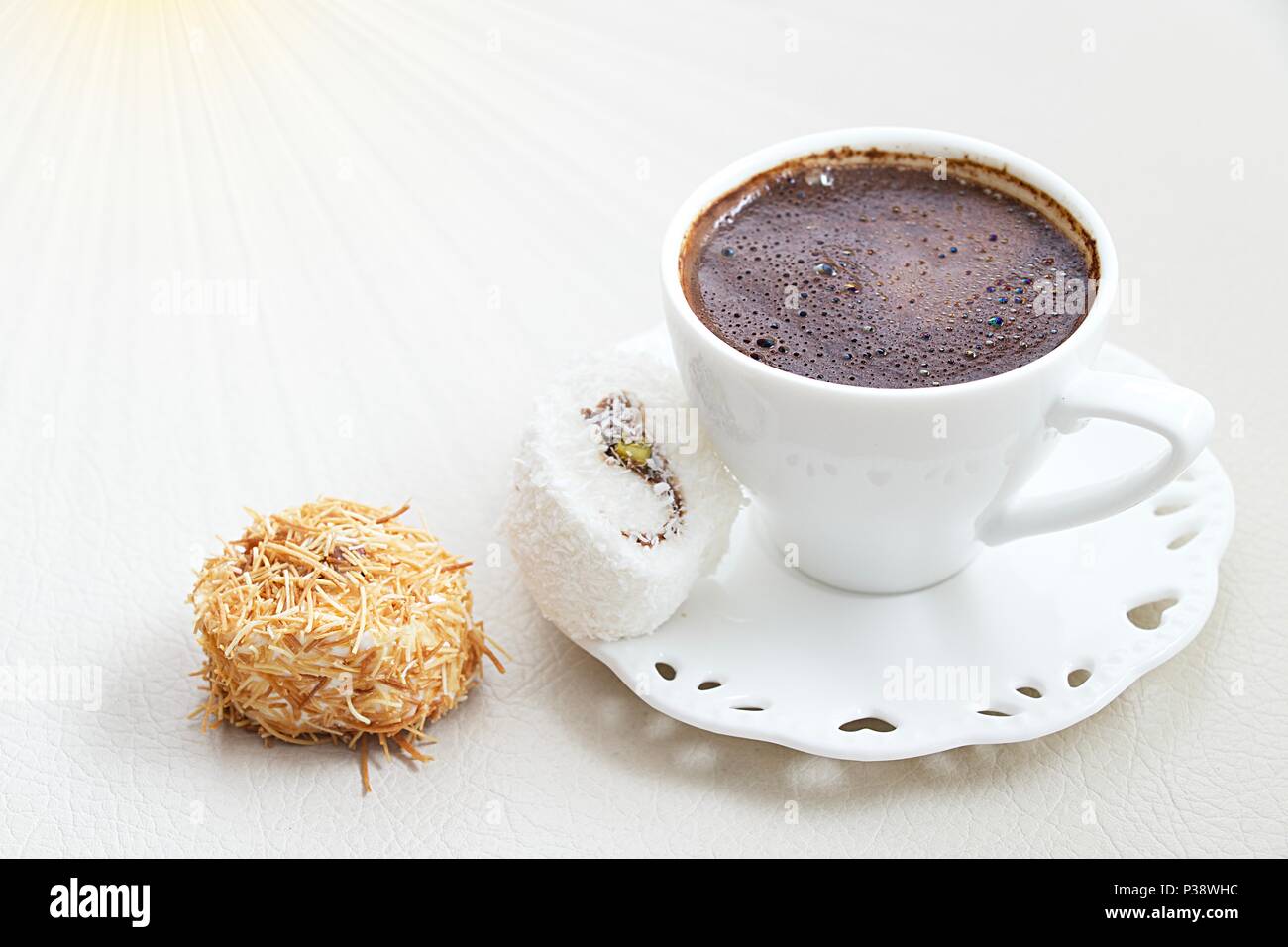 Turkish coffee with milk cream chocolate pistachio flavored white ...