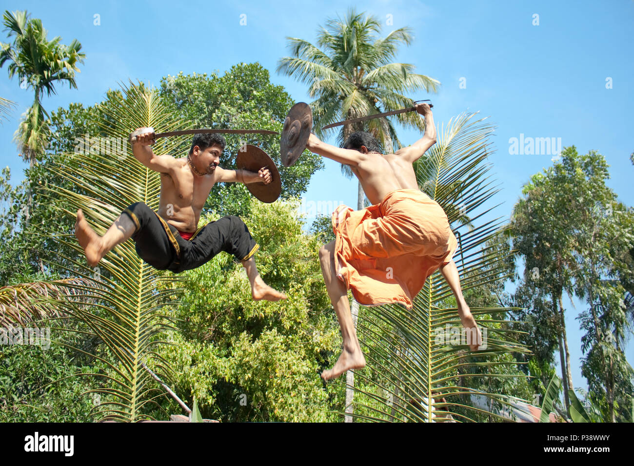 Kalarippayat,fight in air, indian ancient martial art of Kerala Stock ...