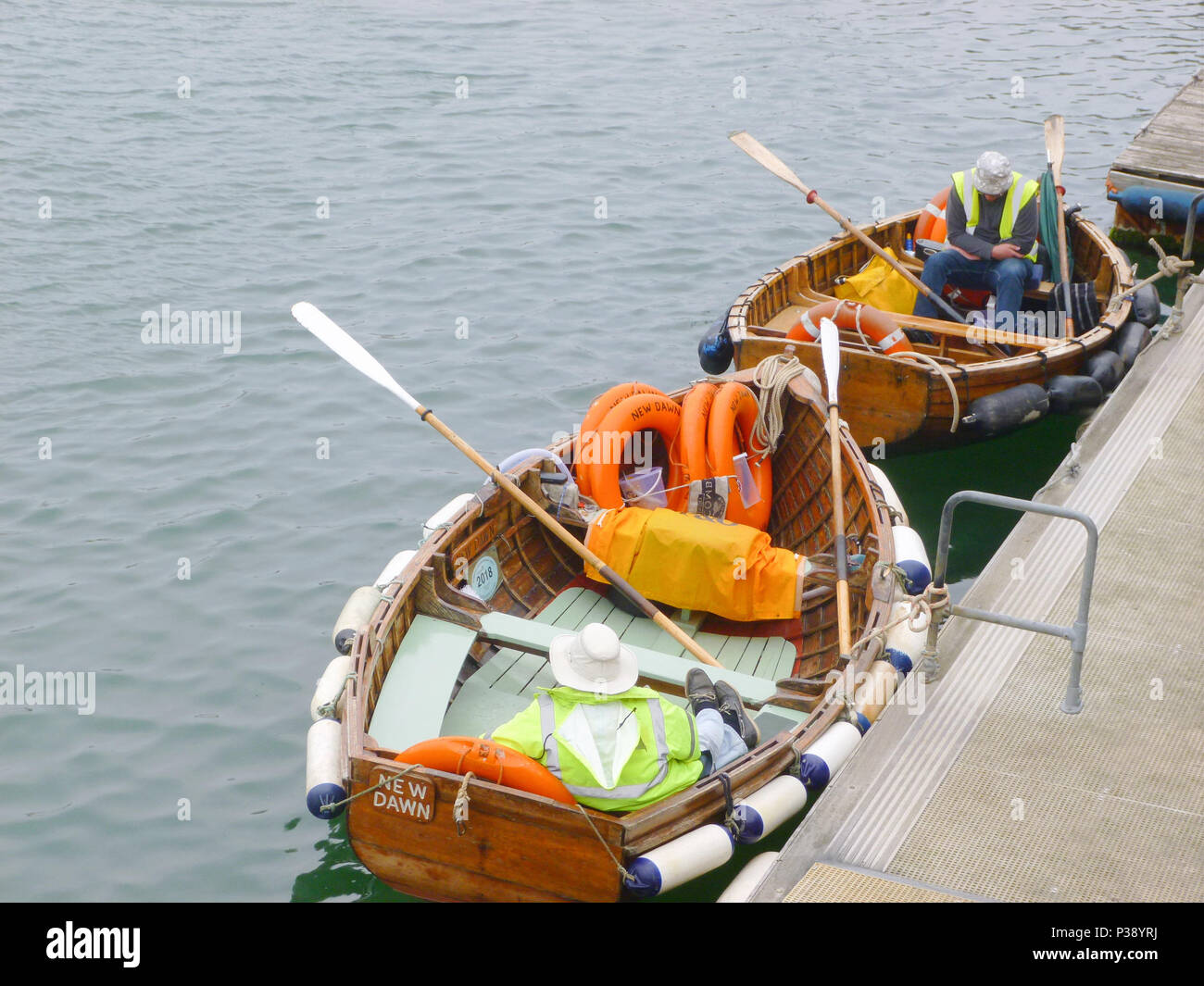 Weymouth, UK. 17th June 2018. Ferrymen have few customers for a harbour ...
