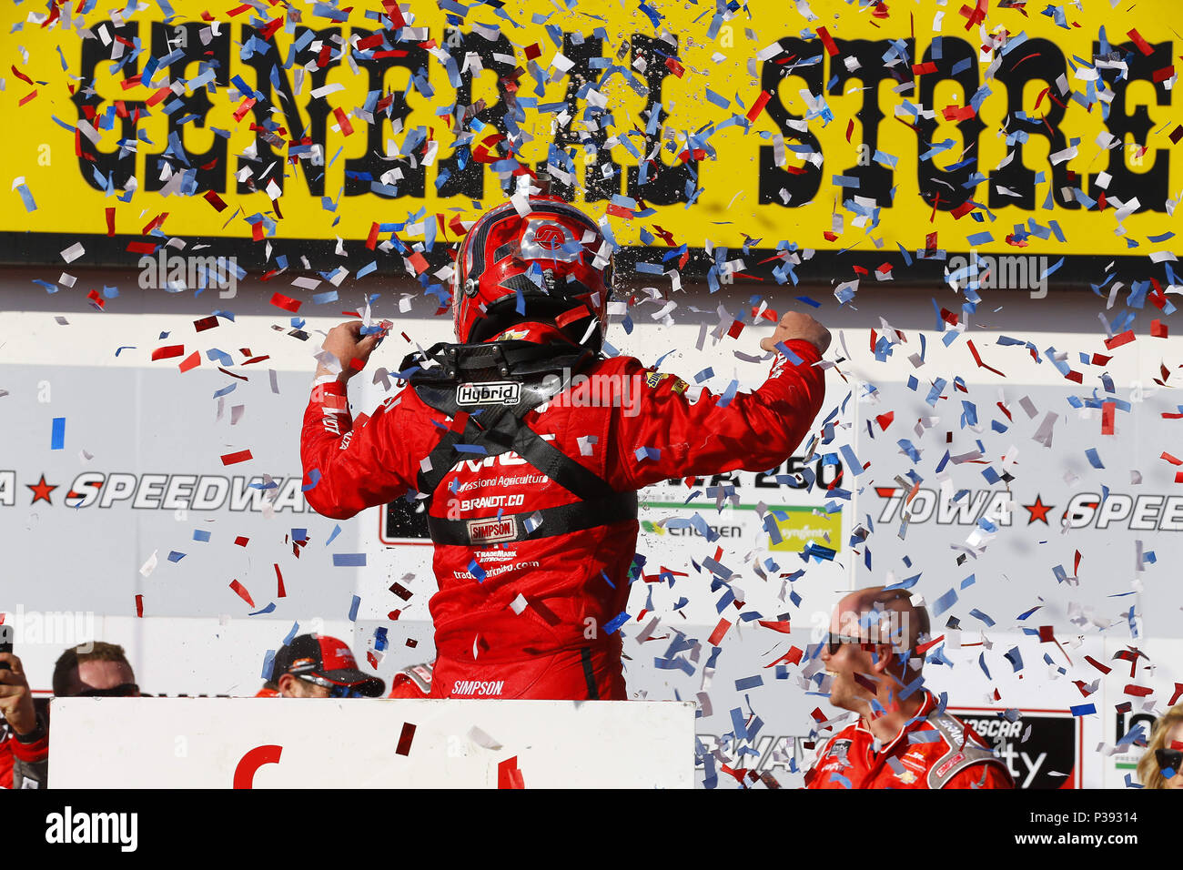 Newton, Iowa, USA. 17th June, 2018. Justin Allgaier (7) wins the Iowa ...