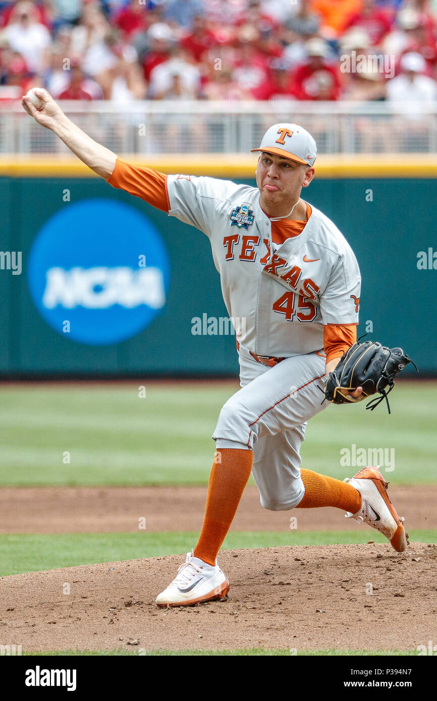 Omaha, NE U.S. 17th June, 2018. Texas starting pitcher Nolan Kingham ...