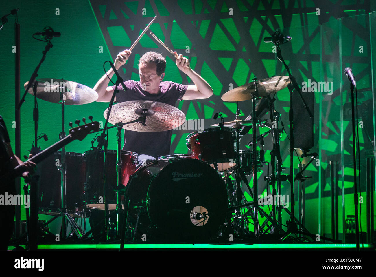 Roskilde, Denmark. June 17, 2018. English drummer Luke Bullen performs ...