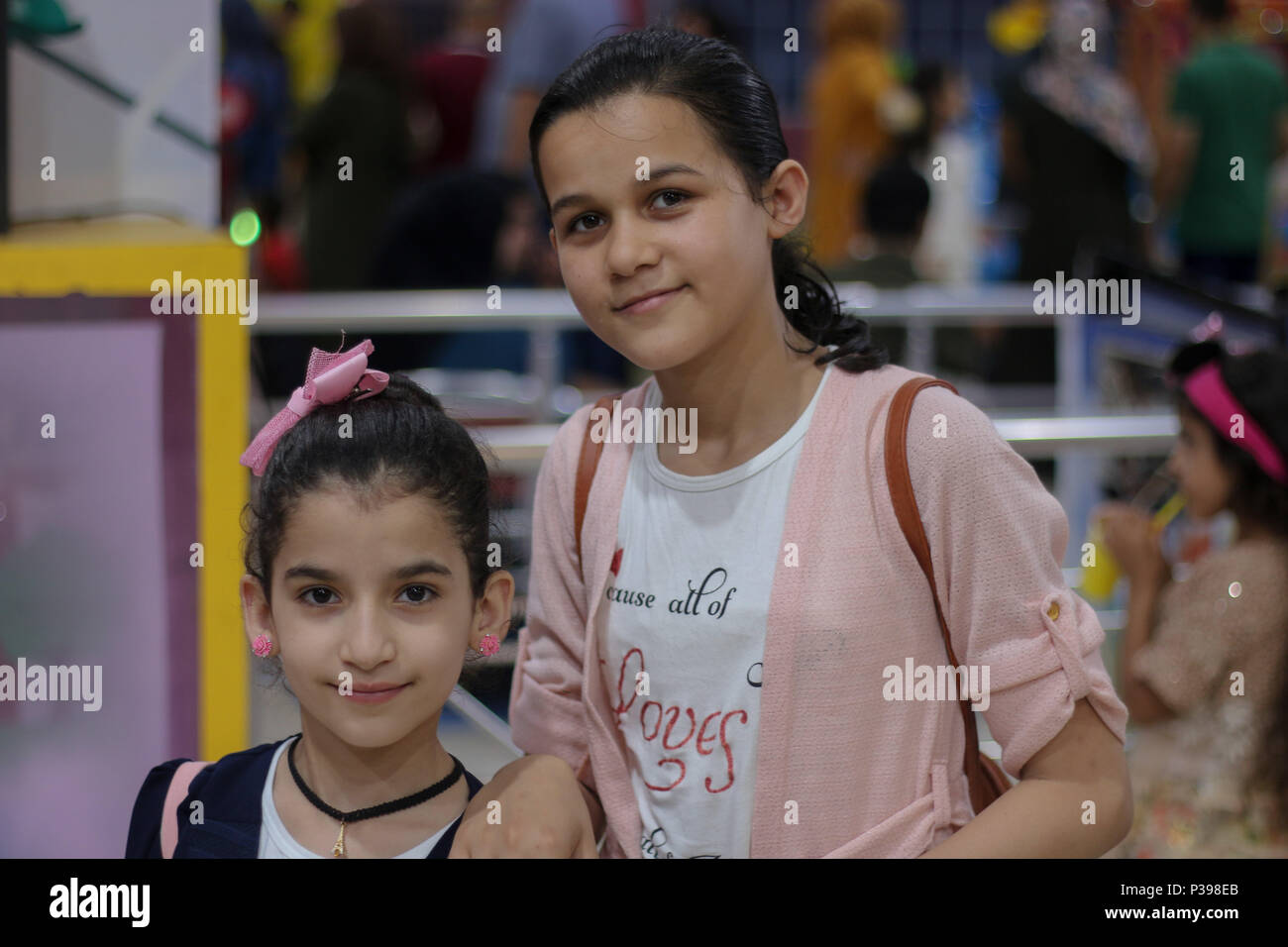 June 17, 2018 - Palestinian children play in the children amusement ...