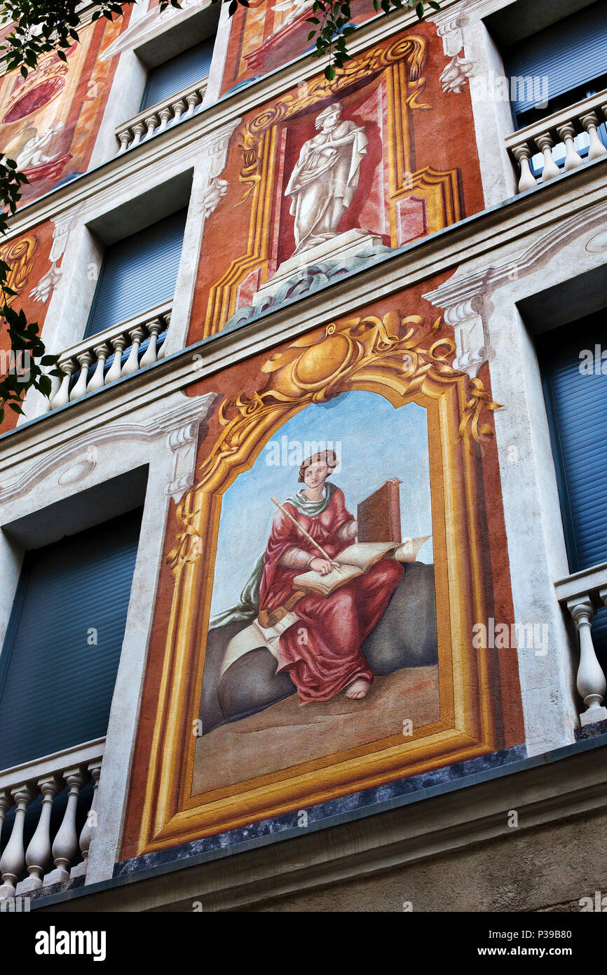 Detail of building with murals, Barcelona, Spain Stock Photo - Alamy