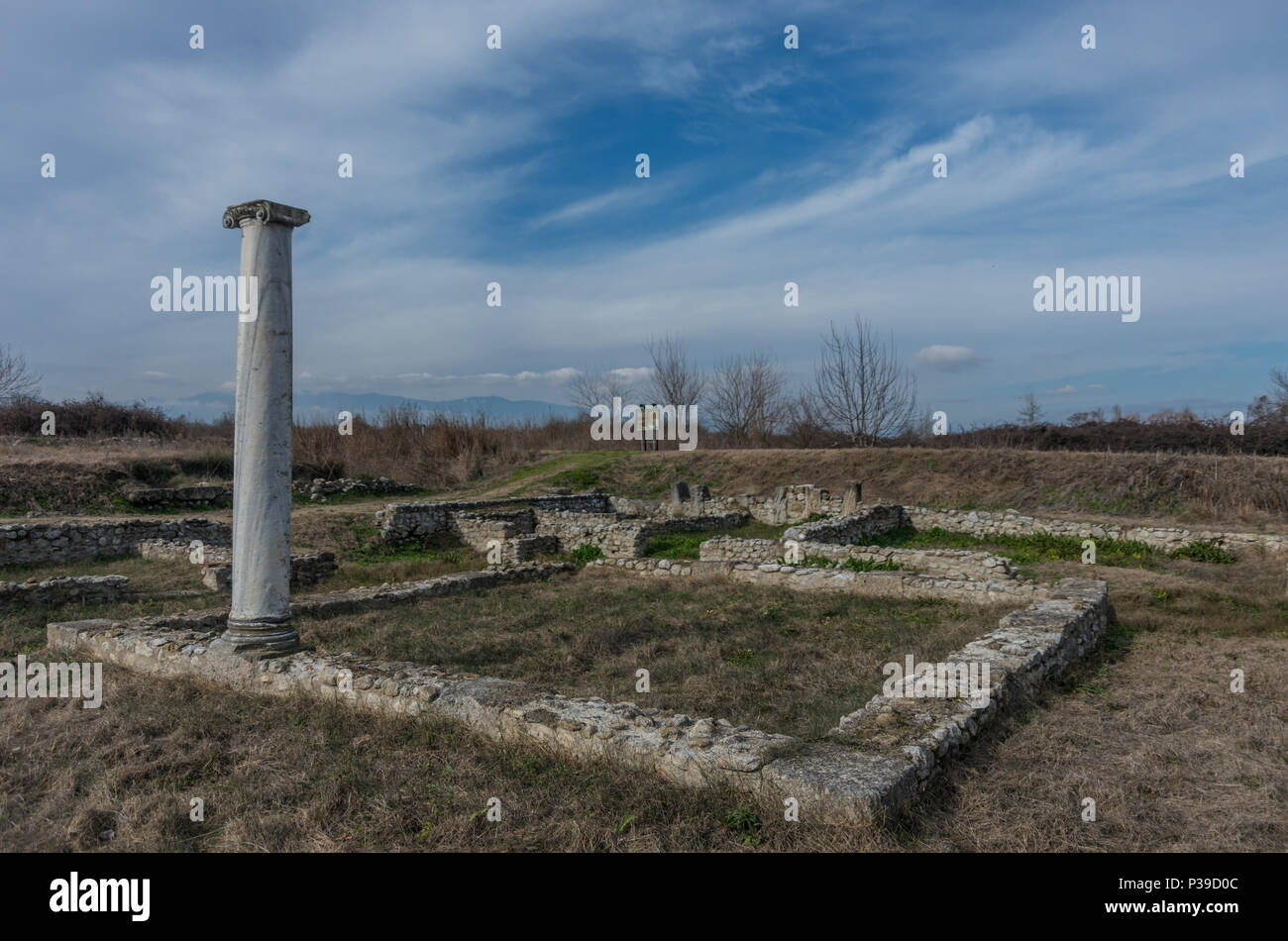 Column and ruins of building at Dion archaeological Site. Pieria ...