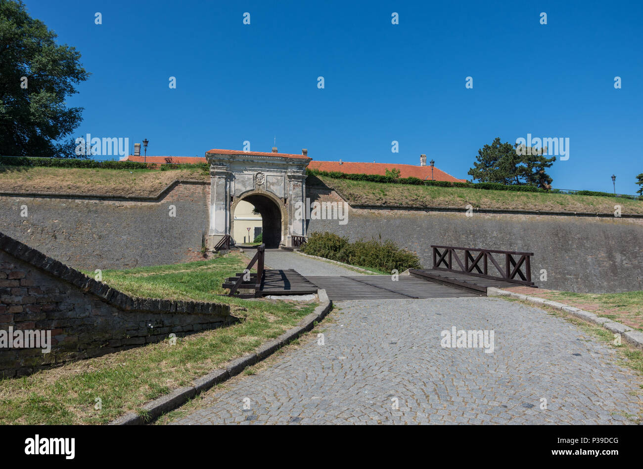 Entrance gate and bridge in Petrovaradin Fortress, Novi Sad, Serbia ...