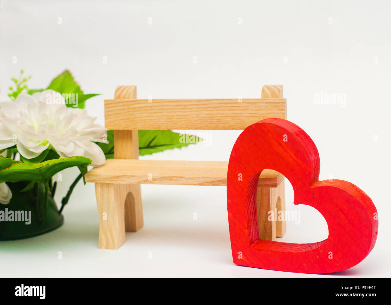 wooden red heart and bench on a white background. Valentine's Day Stock ...