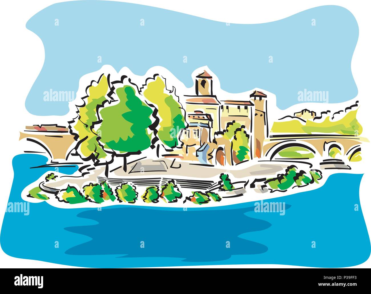 Landscape river italy Stock Vector Images - Alamy