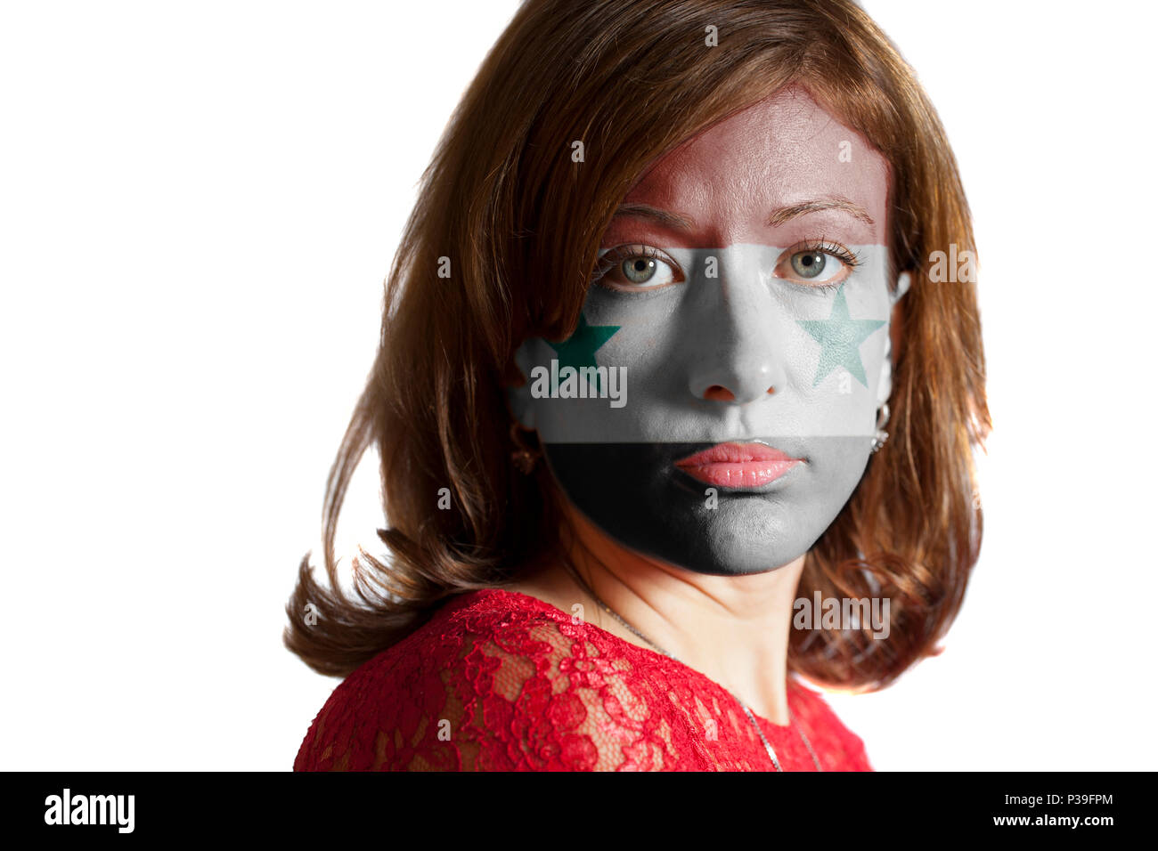 Woman face with painted Flag of Syria Stock Photo - Alamy