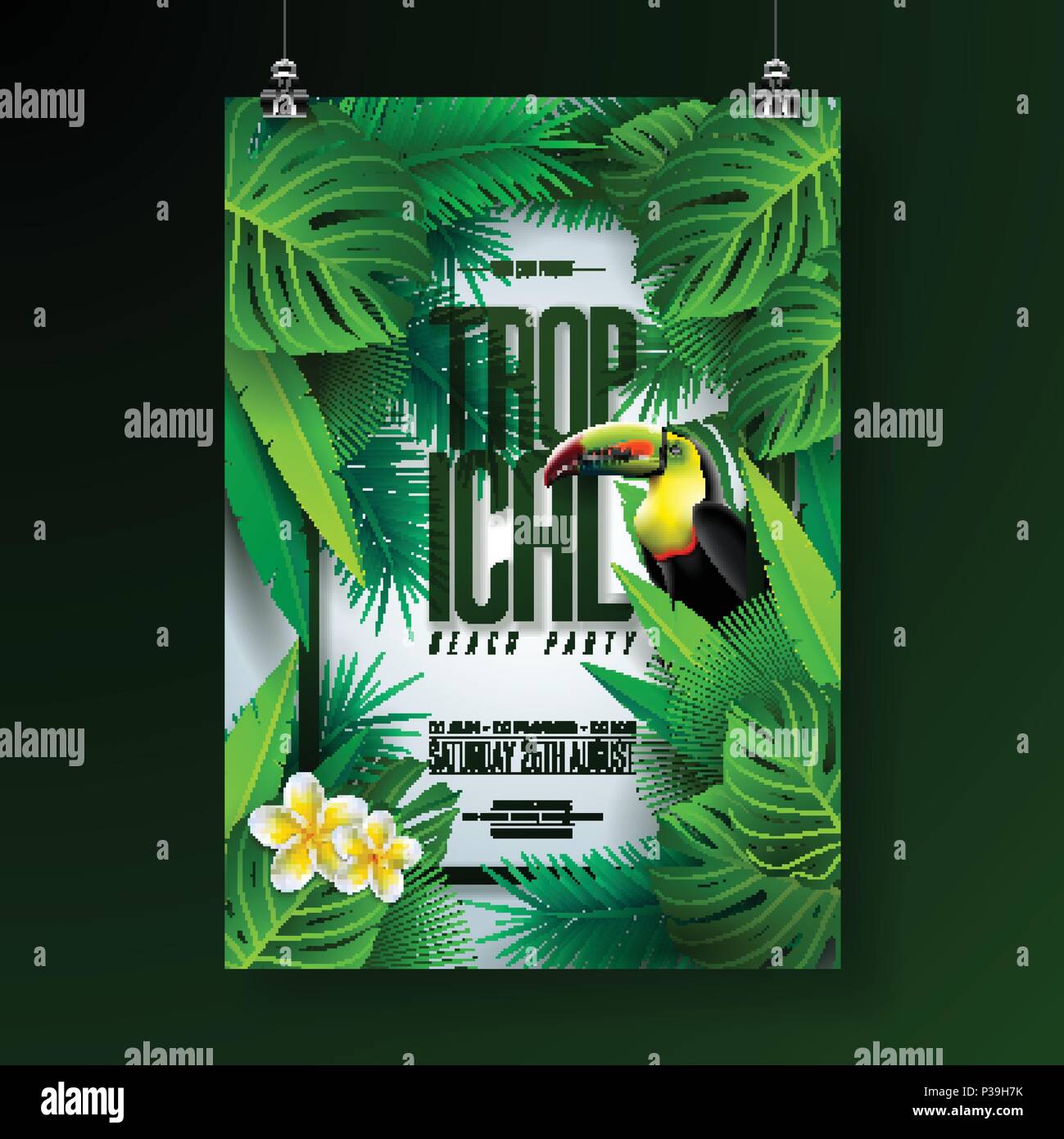Vector Summer Tropical Beach Party Flyer Design with Toucan, Flower and ...