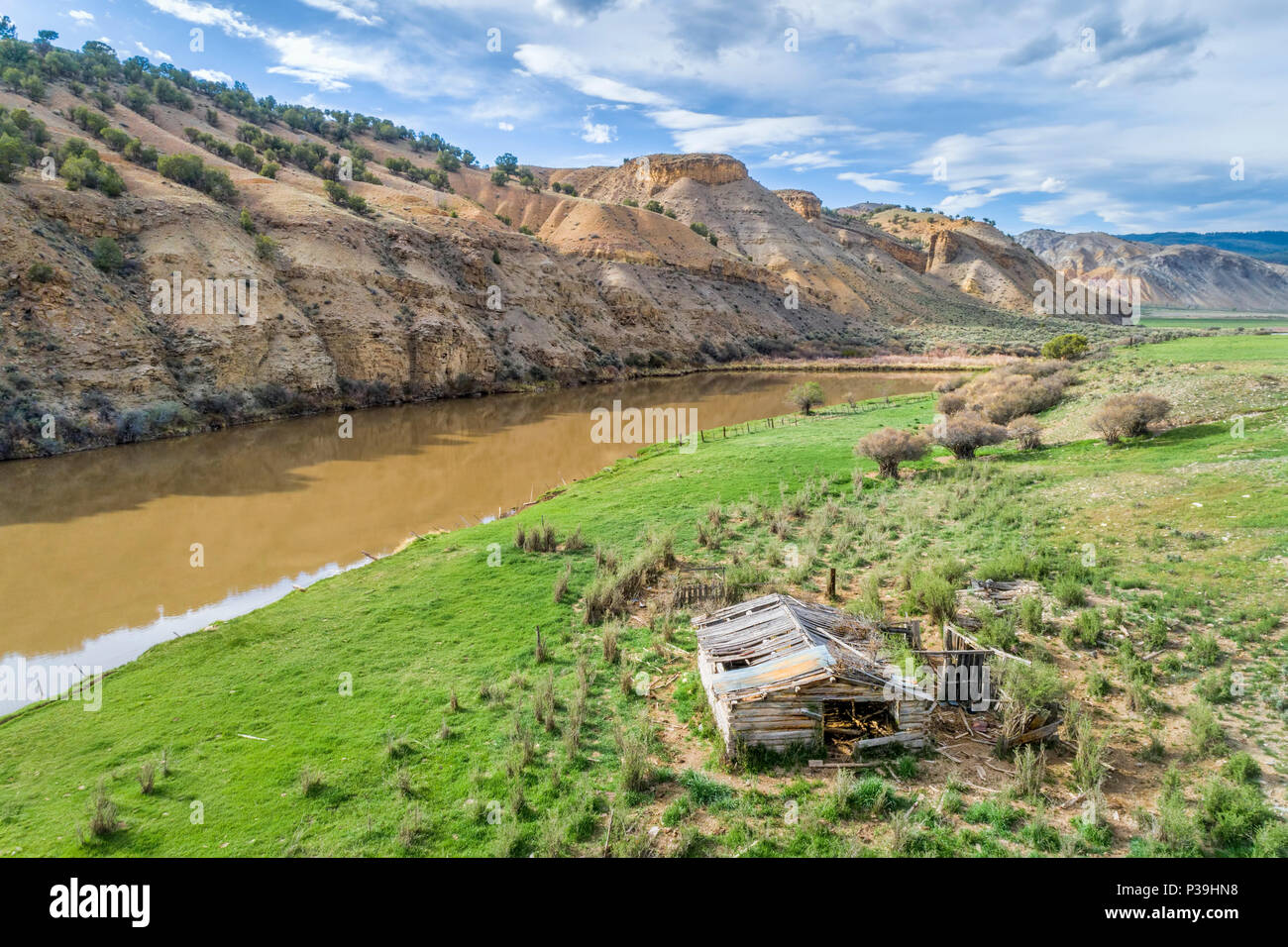 old homestead on a shore of the upper Colorado River in Colorado ...