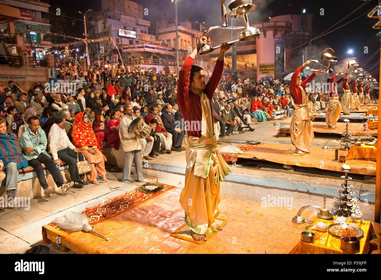 VARANASI, INDIA - FEBRUARY 09: Hindu Priests conducts religious ...