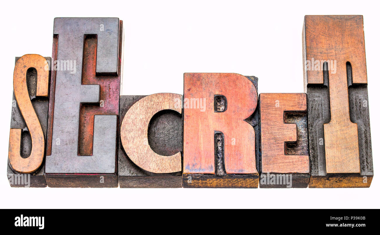 secret - isolated word abstract in vintage letterpress wood type blocks ...