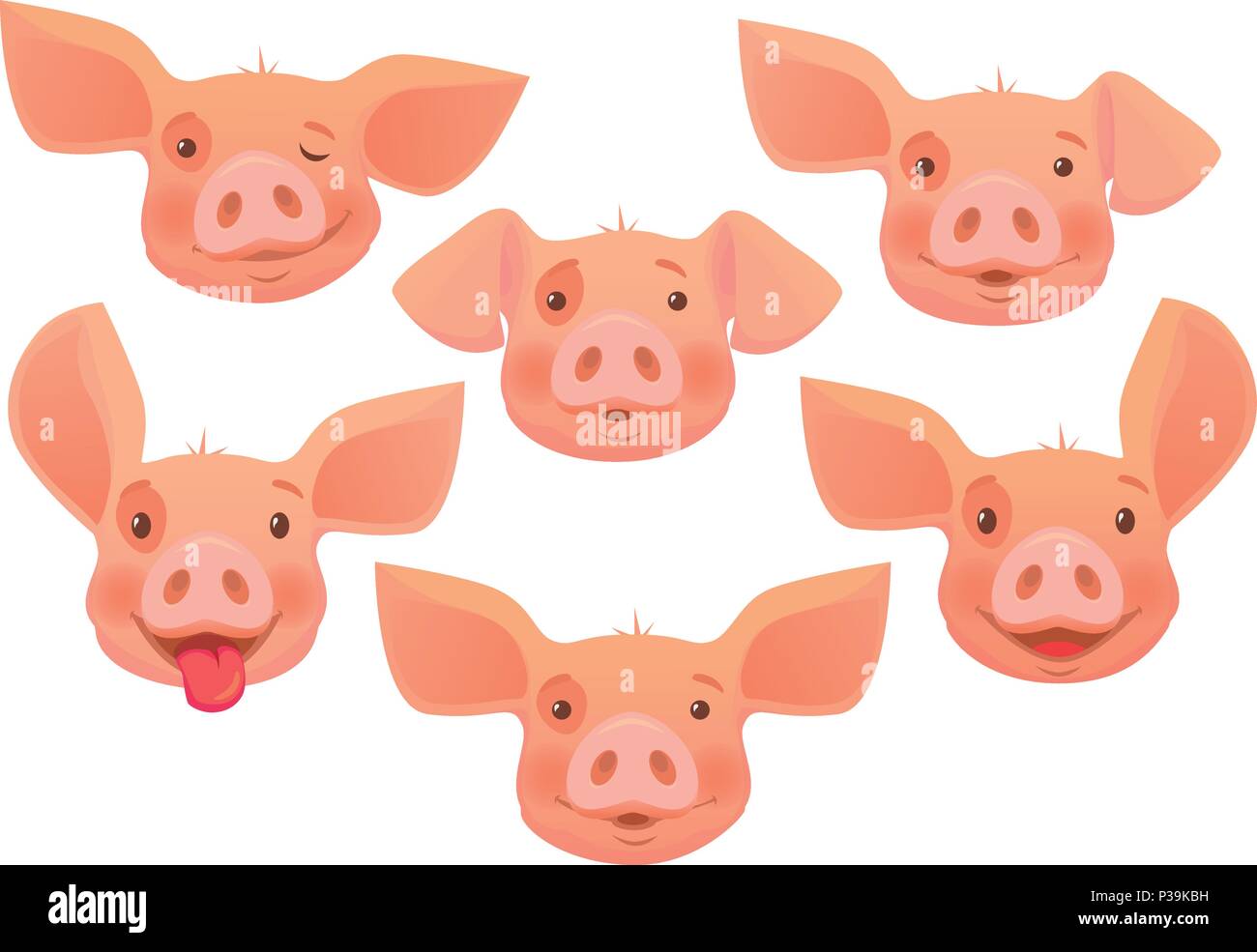 Cute pig cartoon. Set of pig heads isolated. Vector illustration set ...