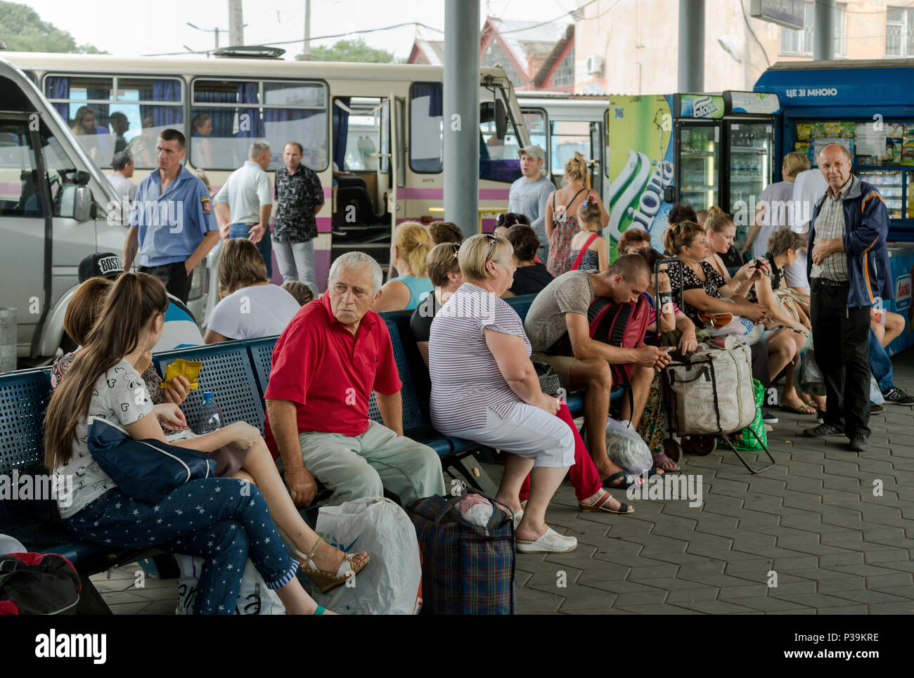 Odessa, Ukraine, passengers are waiting at the bus station Stock Photo ...