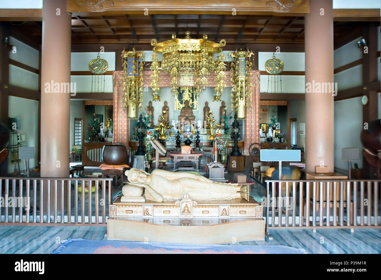 Interior of a Japanese Buddhist temple and monastery , Sarhath, India ...