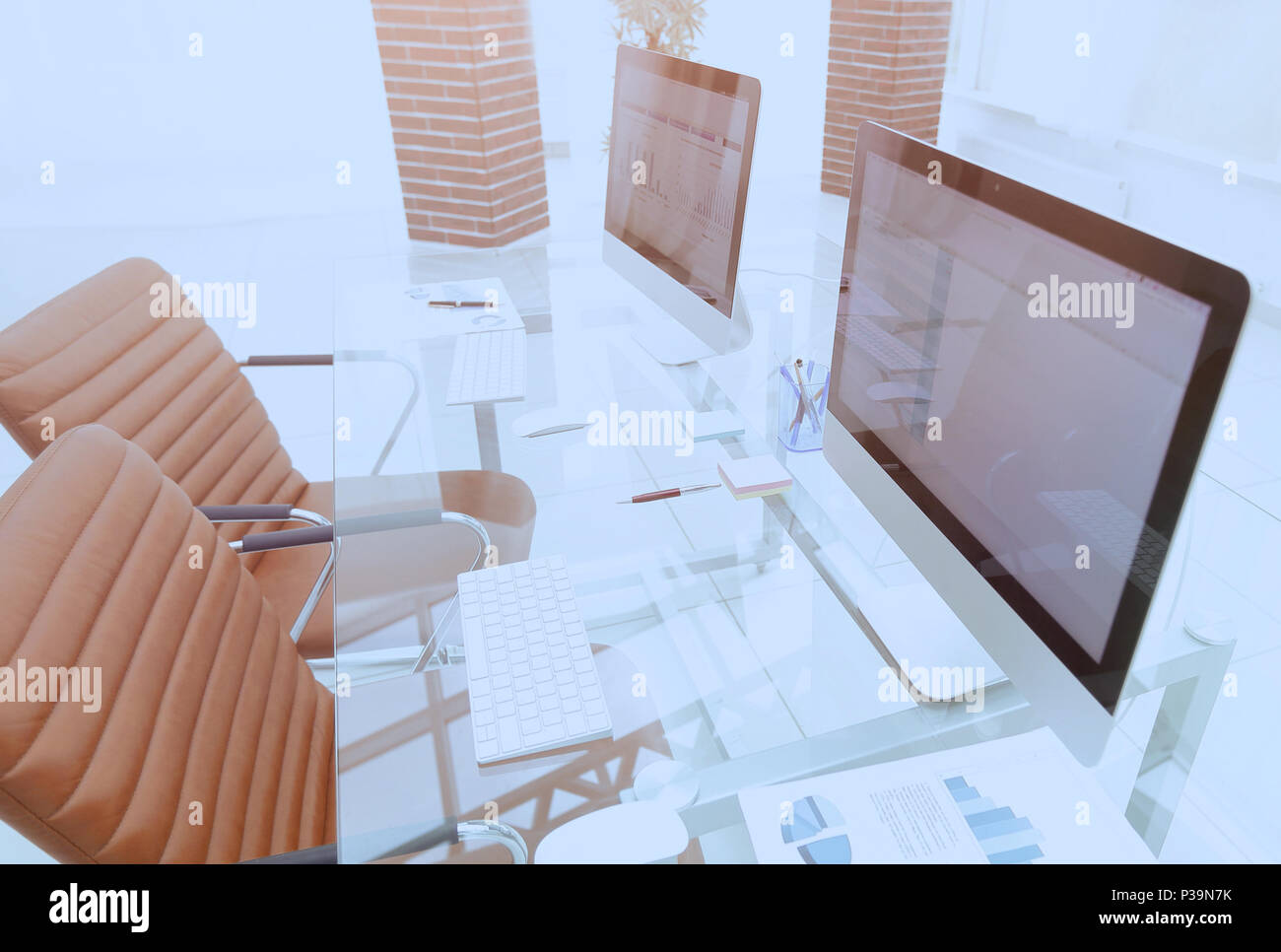 stylish workplace with computer in modern office Stock Photo - Alamy