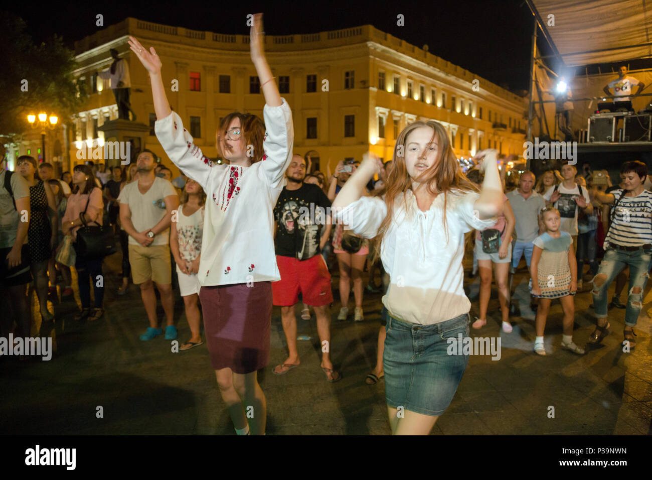 Odessa, Ukraine, people at a rock concert in the historic city center ...