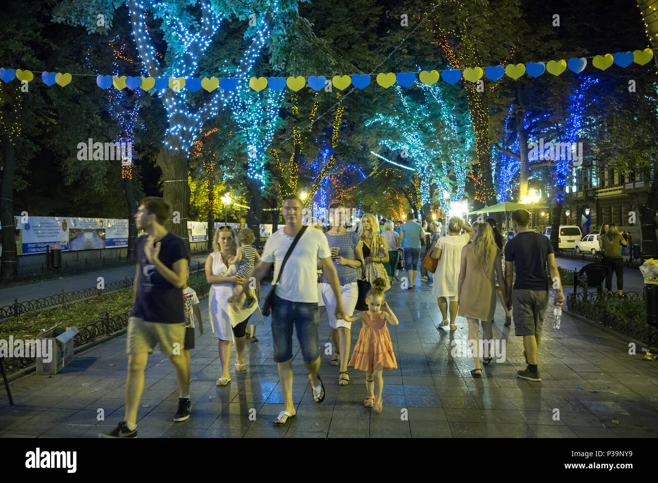 Odessa, Ukraine, people at a street party on Prymorskiyyi Boulevard ...