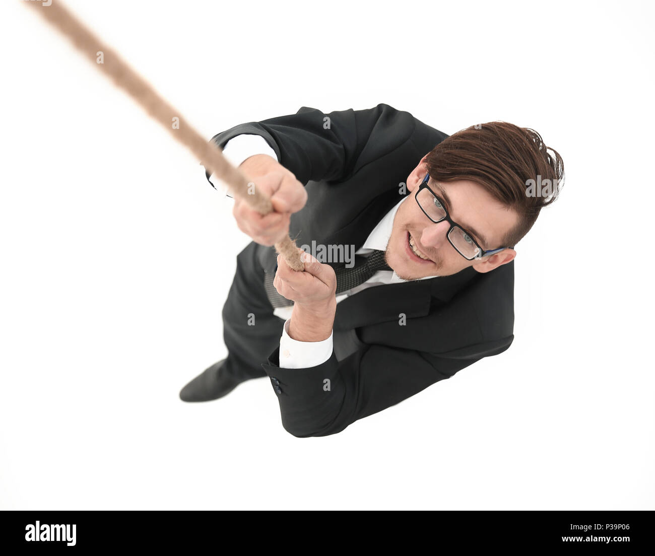 successful businessman climbing the rope Stock Photo - Alamy