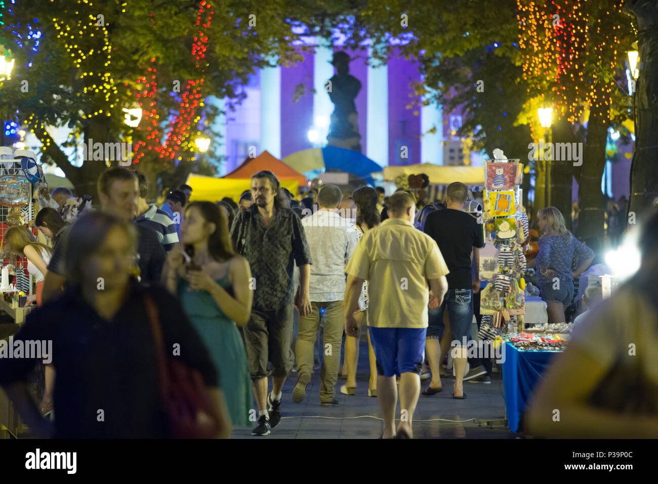 Odessa, Ukraine, people at a street party on Prymorskiyyi Boulevard ...