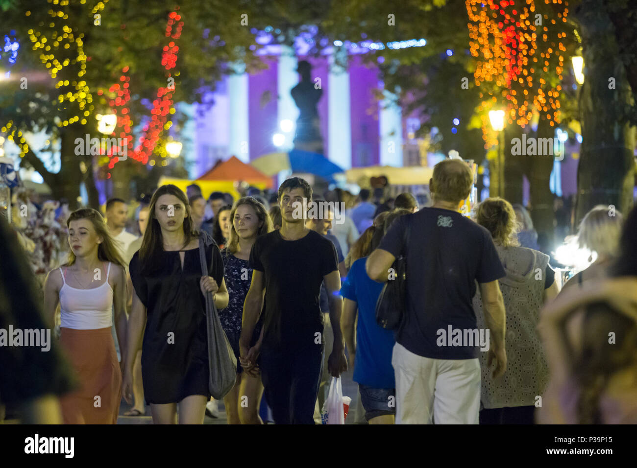Odessa, Ukraine, people at a street party on Prymorskiyyi Boulevard ...