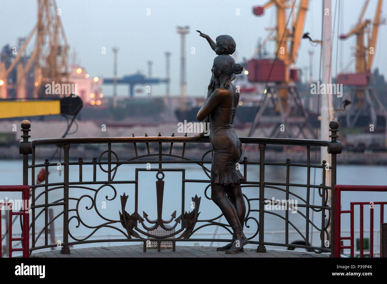 Odessa, Ukraine, sculpture at the ferry dock in the harbor Stock Photo ...