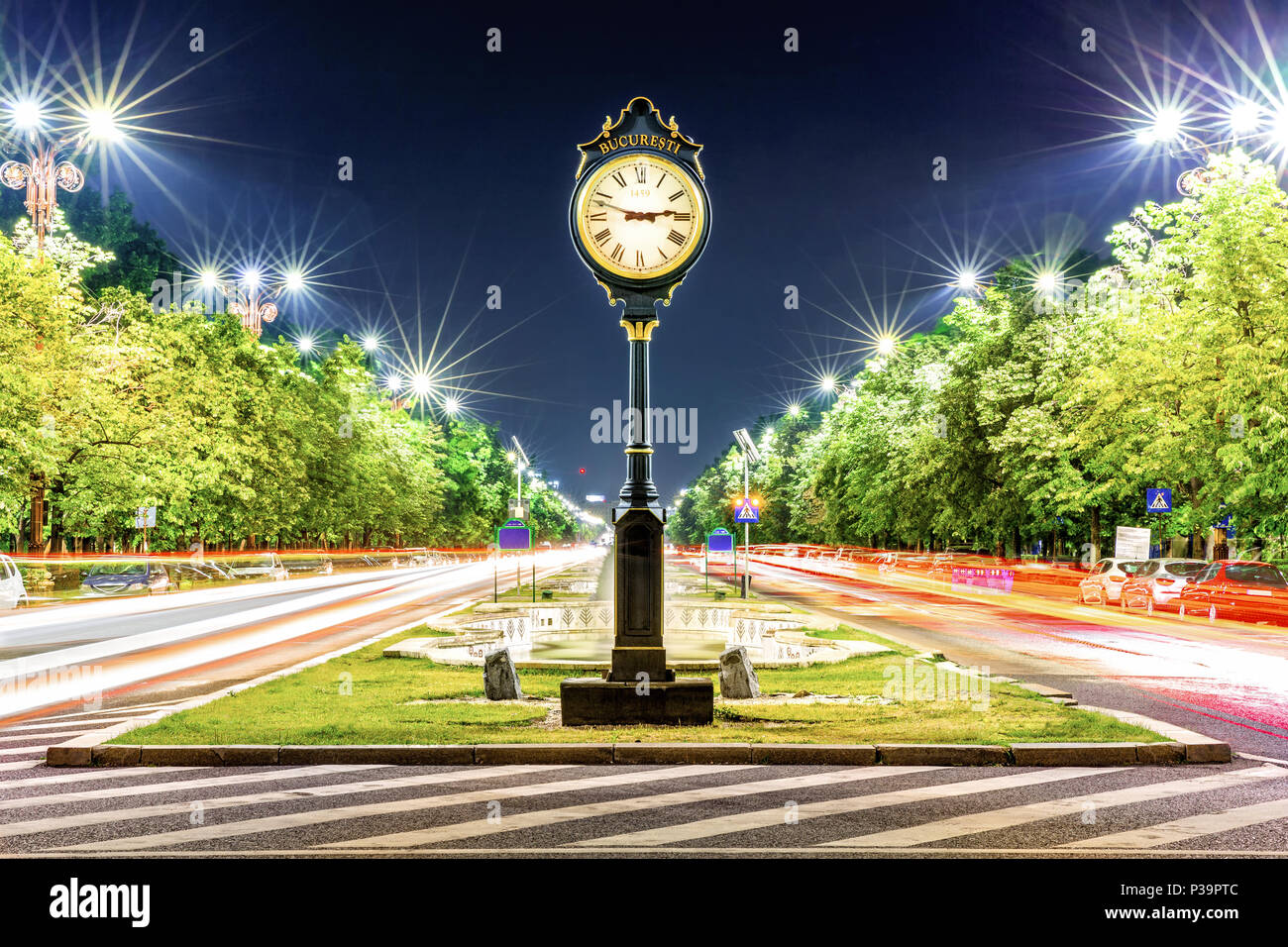 Union Boulevard by night, in downtown Bucharest (aka Bucuresti ...