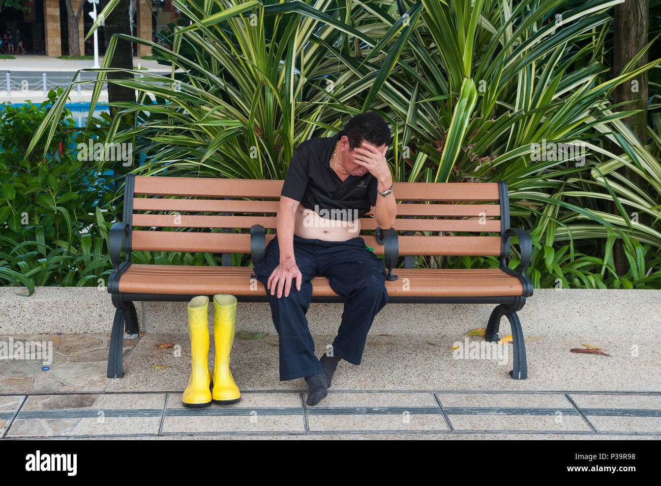 Leaning on a bench hi-res stock photography and images - Alamy