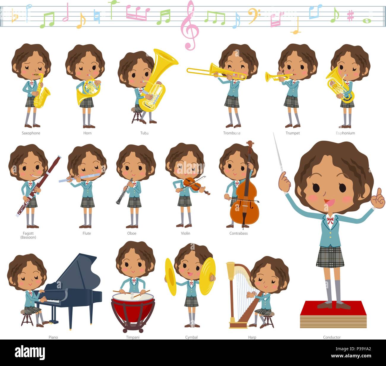 A set of School girl on classical music performances. There are actions ...