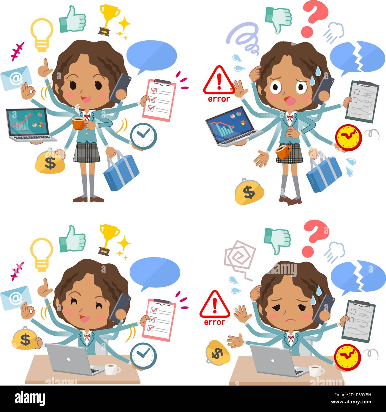 A set of School girl who perform multitasking in the school. There are ...