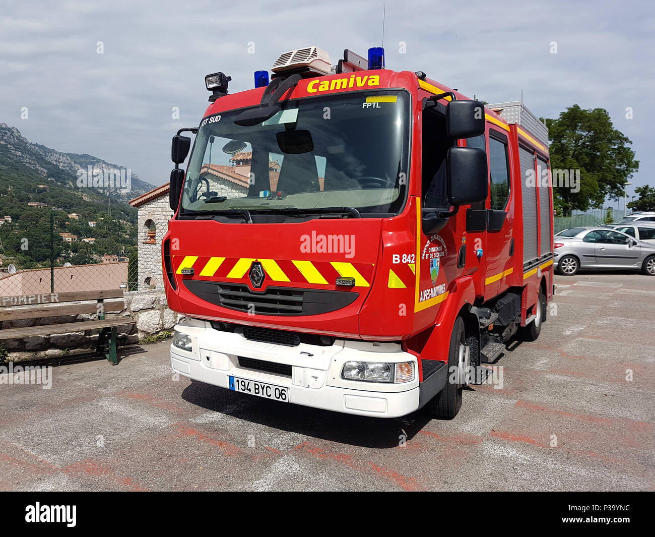 La Turbie, France - June 11, 2018: Red French Fire Truck Renault Parked ...