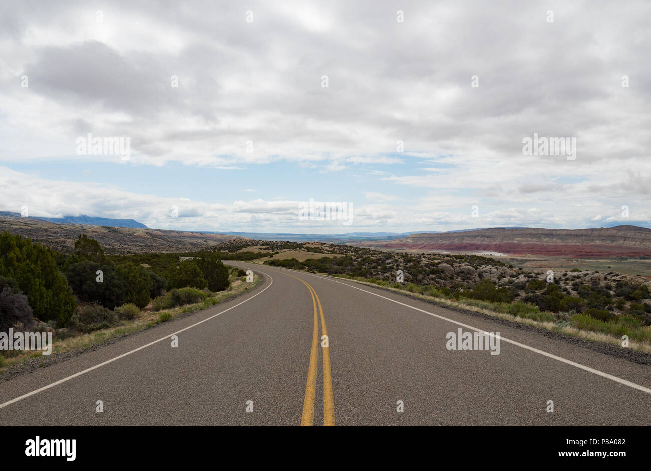 The center line of a highway in the Bighorn Canyon National Recreation ...