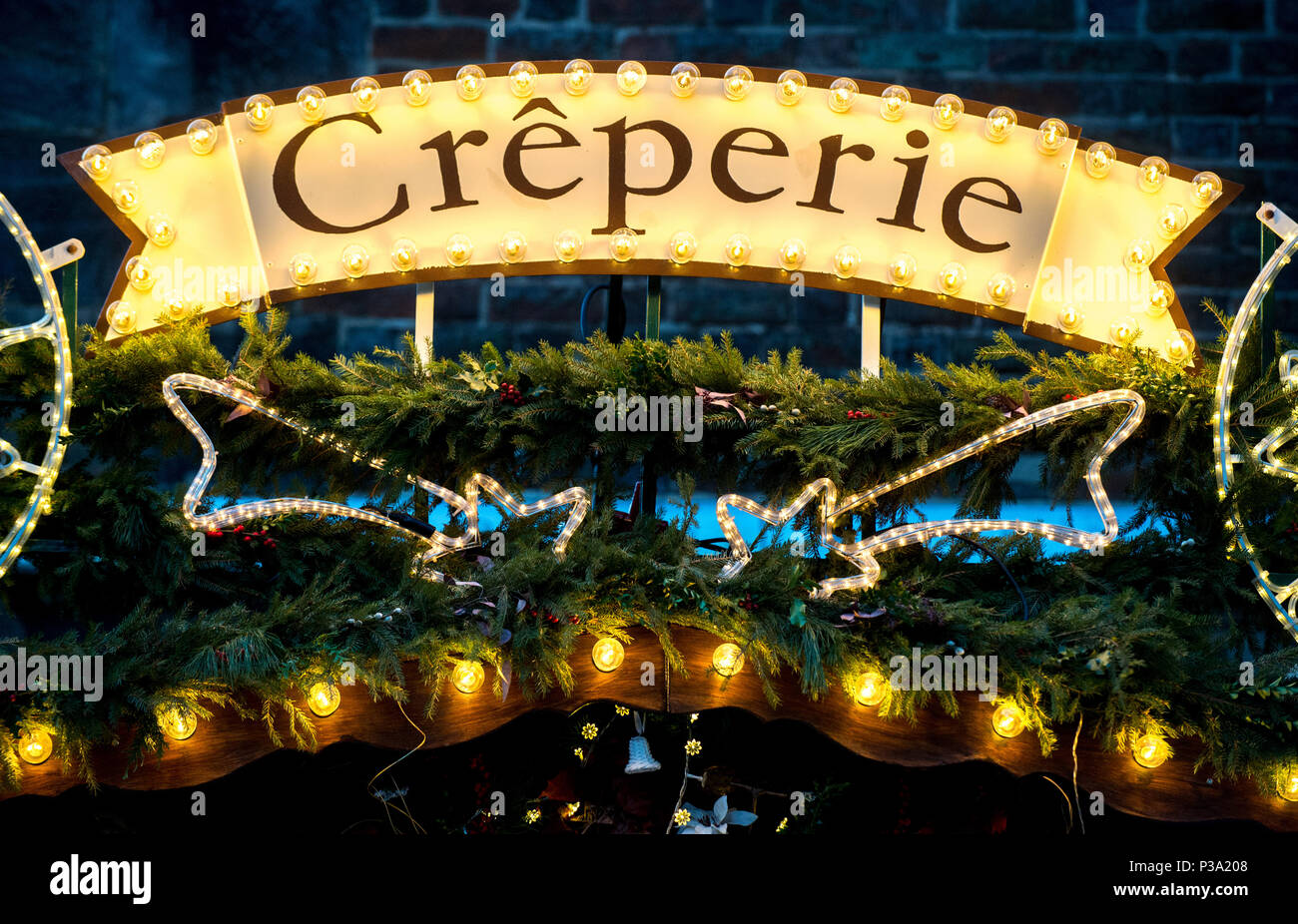Hannover, Germany, Creperie sign on the Christmas market Hannover Stock ...