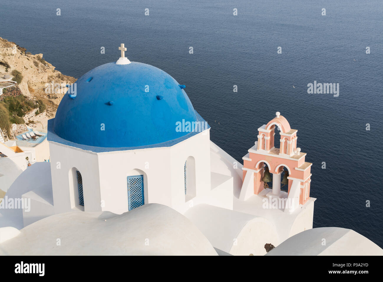 Details of a traditional Orthodox blue dome in Greece on a very sunny ...