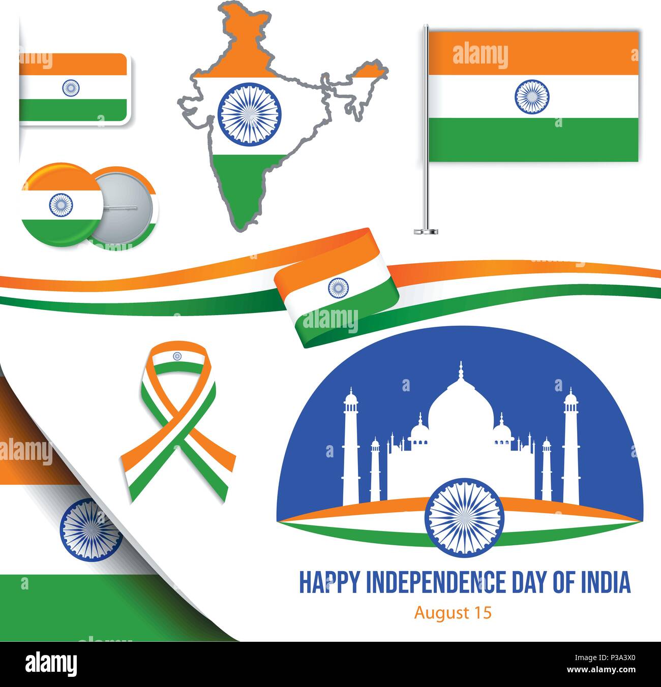 Independence Day icons set, Creative vector illustration in National ...