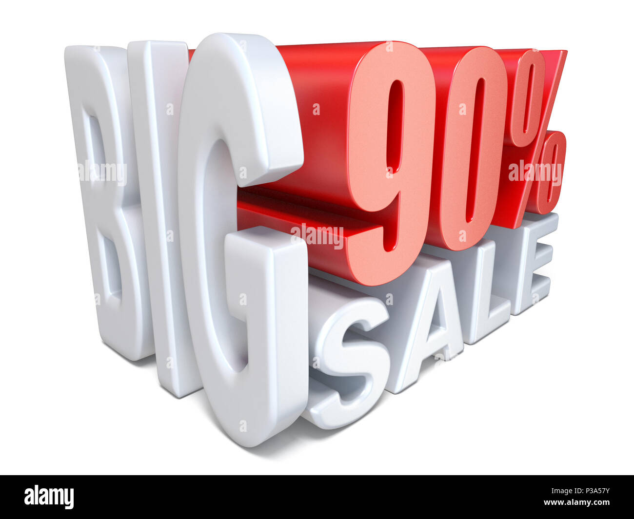 White red big sale sign PERCENT 90 3D render illustration isolated on ...