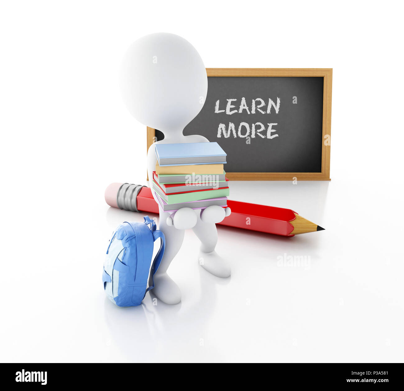 3d renderer illustration. White people carrying a stack of books and ...