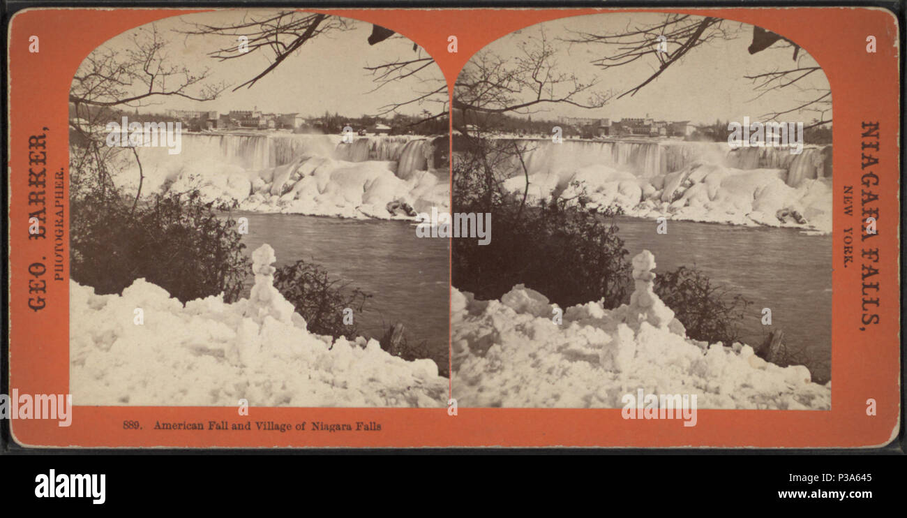 18 American Fall and village of Niagara Falls, by Barker, George, 1844 ...