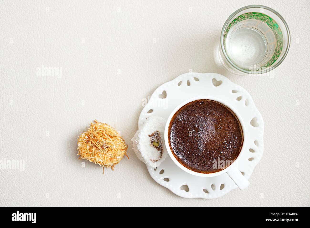 Turkish coffee with milk cream chocolate pistachio Turkish delight and ...